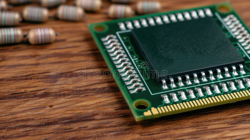 Close-up of a Computer Circuit Board on a Wooden Table Stock ...
