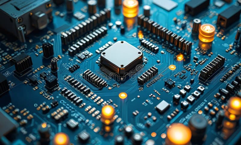 Close Up Computer Circuit with Cpu Chip Stock Illustration ...