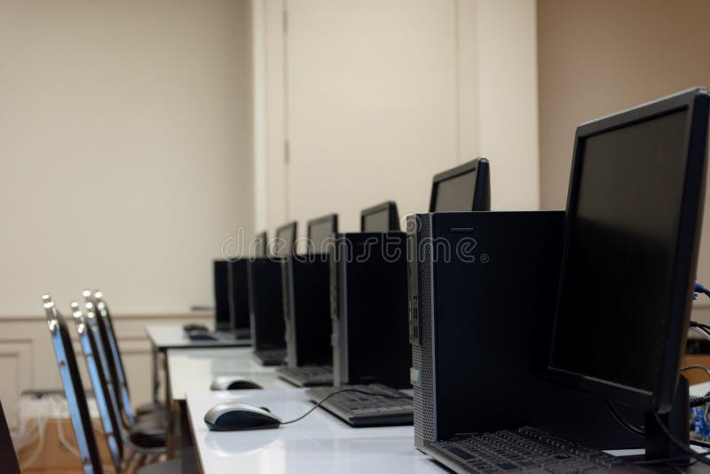 Close Up Computer in the Computer Class Stock Photo - Image of closeup ...