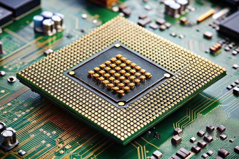 Close-Up of a Computer CPU Chip on a Computer Board Stock Illustration ...
