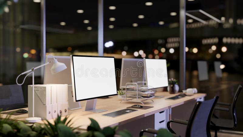 A Close-up of Computer Desks in a Modern Office on a Skyscraper at ...