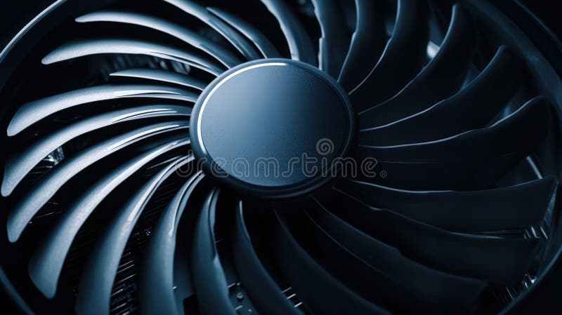 Close-Up of a Computer Graphics Card Cooling Fan with Blades in Sharp ...