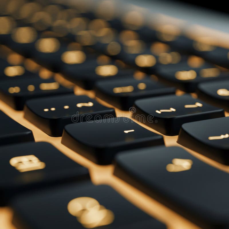 Close-up of a Computer Keyboard with Black Keys Featuring Glowing ...