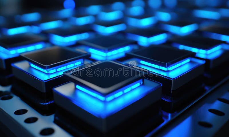A Close Up of a Computer Keyboard with Blue Lights Stock Photo - Image ...