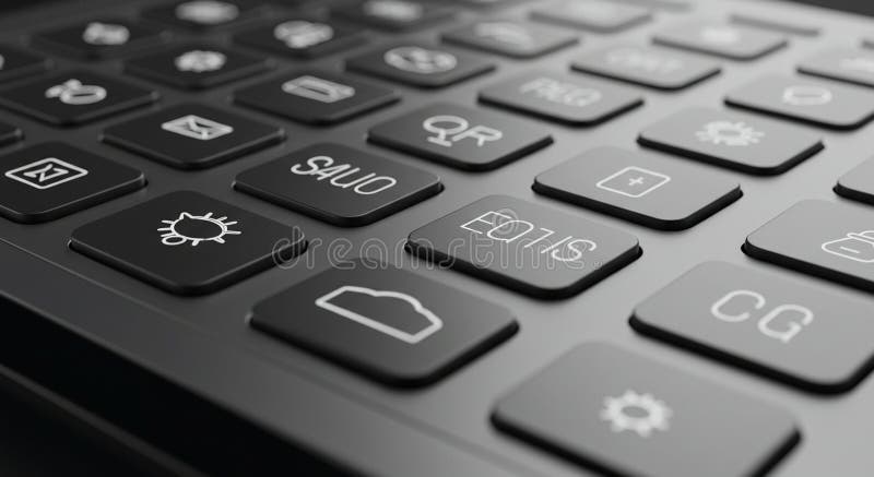 A Close-up of a Computer Keyboard Featuring Black Square Keys with ...