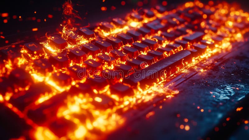 A Close Up of a Computer Keyboard on Fire Stock Illustration ...