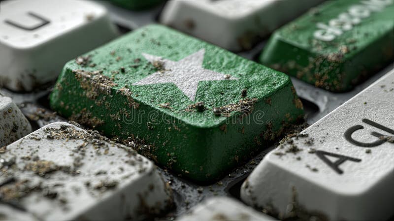 Close-Up of Computer Keyboard with Green and White Keys Featuring ...
