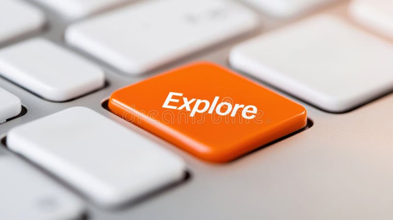 A Close Up of a Computer Keyboard with an Orange Button Labeled Explore ...