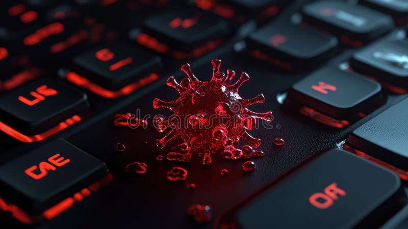 Close-up of a Computer Keyboard with a Red Virus Symbol Displayed on ...