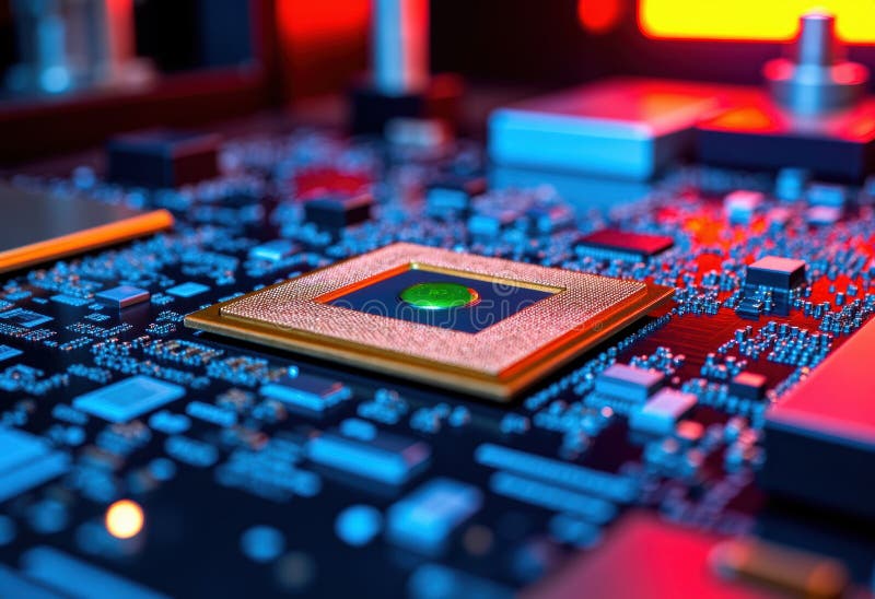 Close-up of a Computer Microchip on a Circuit Board with Vibrant Colors ...