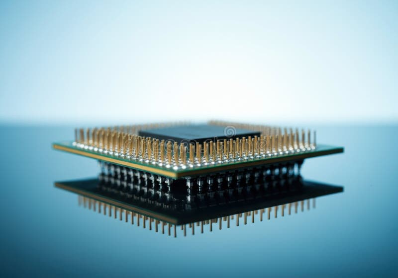 Close-up of a Computer Microchip Reflecting on a Glossy Surface Stock ...
