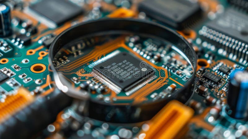 Close Up of Computer Microchips Under Magnifying Glass with Space for ...