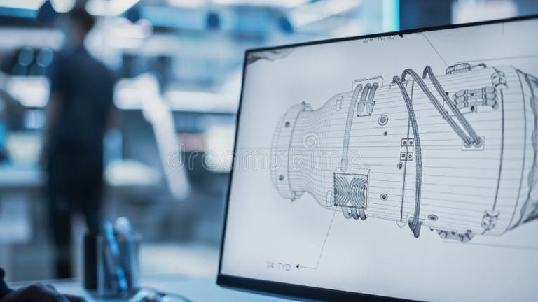 Close Up of a Computer Monitor Display with 3D CAD Software with ...