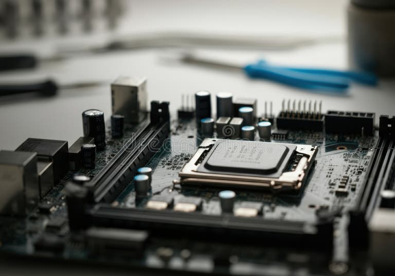 Close-up of a Computer Motherboard with a Central Processing Unit ...