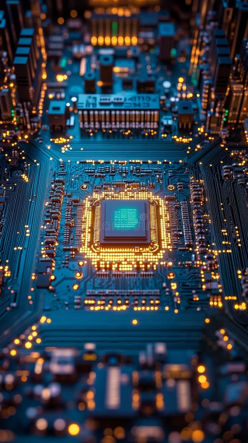 A Close Up of a Computer Motherboard with a Chip on it Stock Photo ...