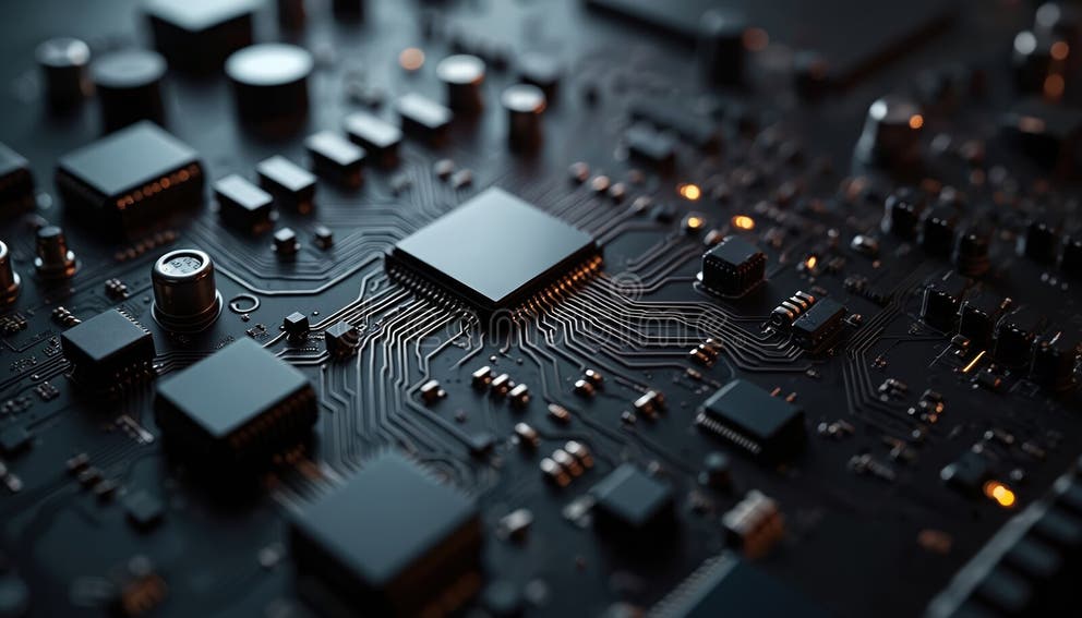 Close-up Computer Motherboard Circuit Board. Dark Black Electronic Tech Details Stock ...