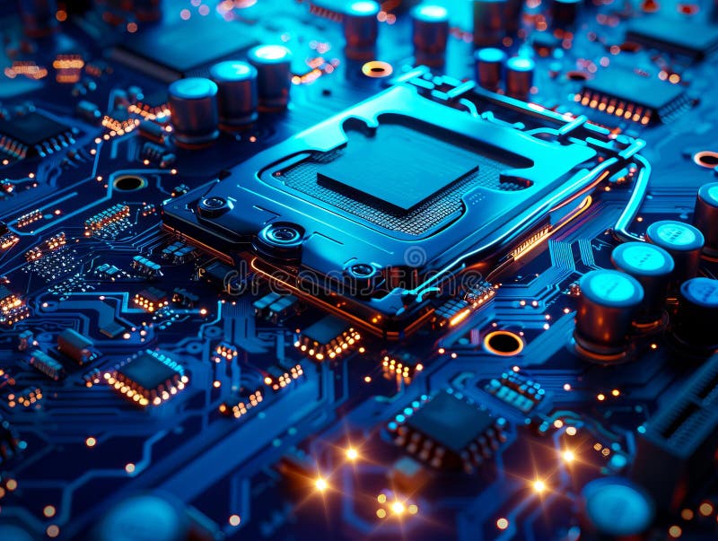 A Close Up of a Computer Motherboard with a Cpu on it Stock Photo ...