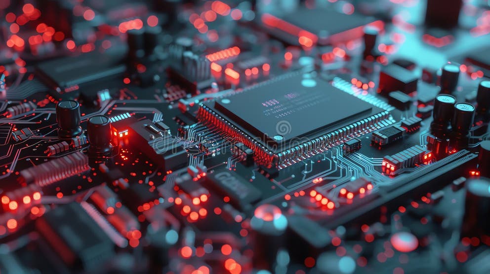 Close-up of a Computer Motherboard with CPU, Circuits, and Electronic ...