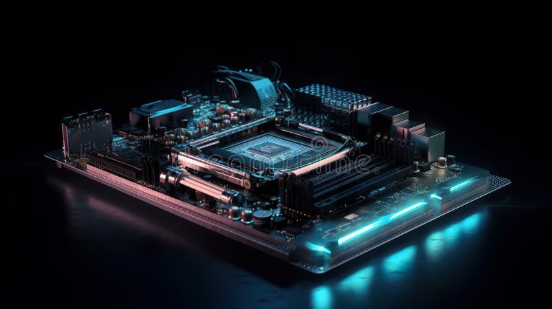 A Close Up of a Computer Motherboard in the Dark. AI Generative Image ...
