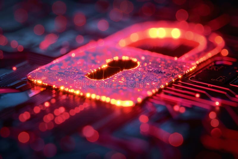 A Close-up of a Computer Motherboard Featuring a Glowing Safety Lock ...