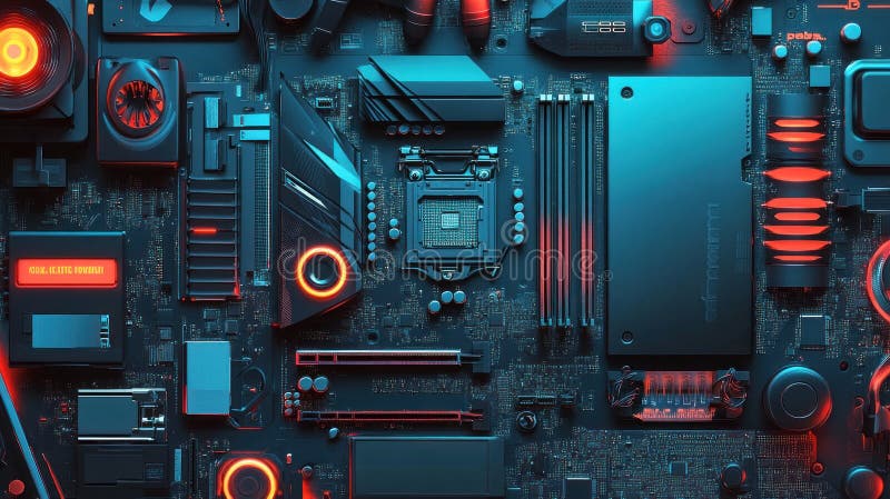 Close-up of a Computer Motherboard with Glowing Components Stock Image ...
