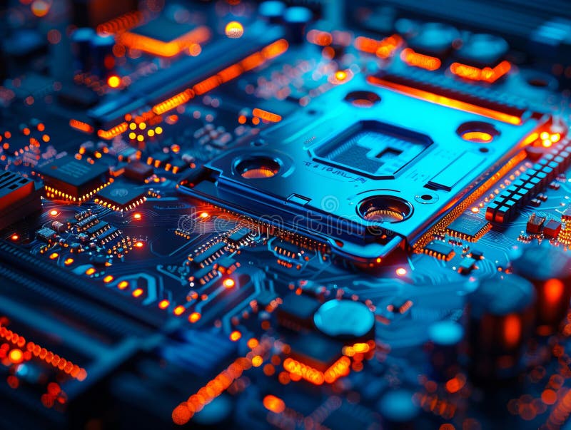 A Close Up of a Computer Motherboard with a Memory Card on it Stock ...