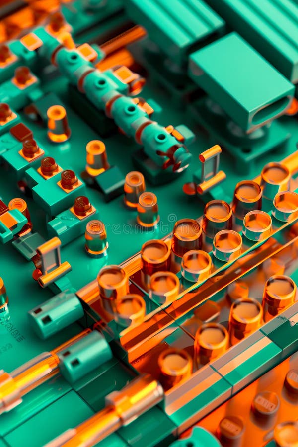 A Close Up of a Computer Motherboard with Orange and Green Components ...