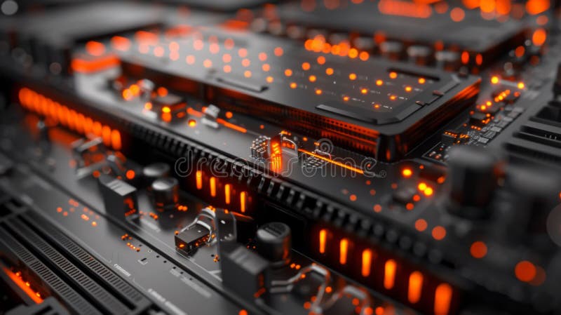 A Close Up of a Computer Motherboard with Orange Lights, AI Stock Image ...