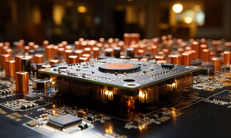 Close Up of Computer Motherboard with Orange Lights Stock Image - Image ...