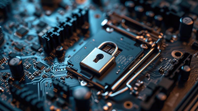 A Close Up of a Computer Motherboard with a Padlock on it. Can Be Used ...