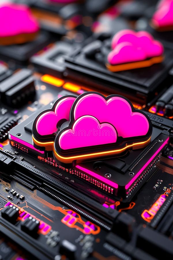 A Close Up of a Computer Motherboard with Pink Clouds on it Stock Photo ...