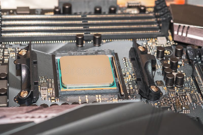 Close-up of Computer Motherboard and Processor Components , Modern ...