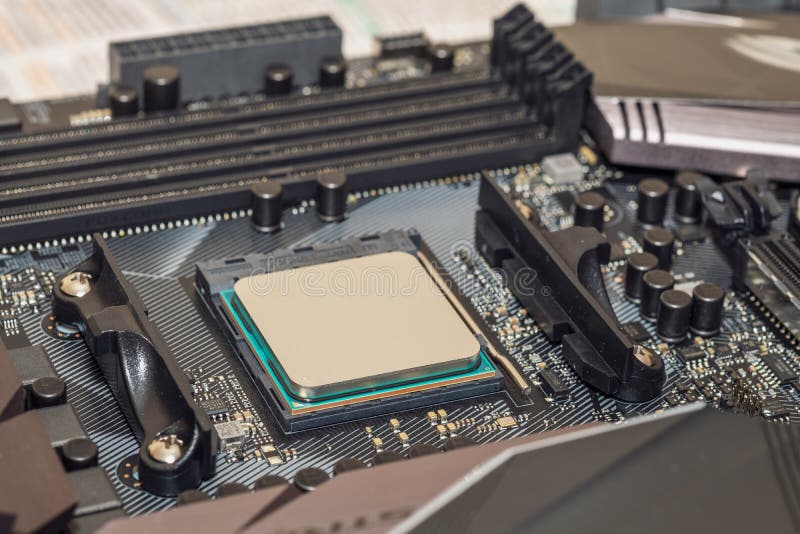 Close-up of Computer Motherboard and Processor Components , Modern ...