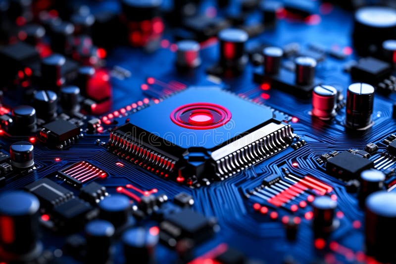 A Close Up of a Computer Motherboard with a Red Circle on it Stock ...