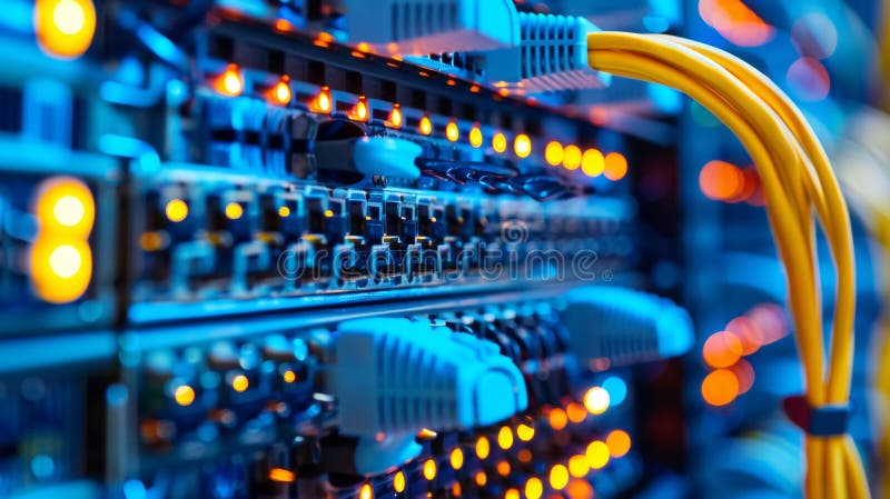 A Close Up of a Computer Network with Many Cables and Lights, AI Stock ...