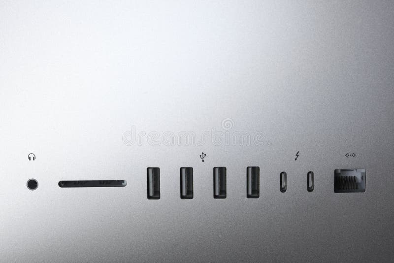 Close Up on Computer Panel Plugs Connector with Copy Space Stock Image ...