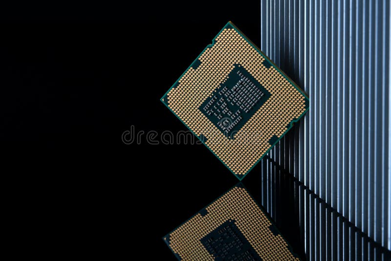 Close Up of Computer Processor with Aluminum Heatsink on Black ...