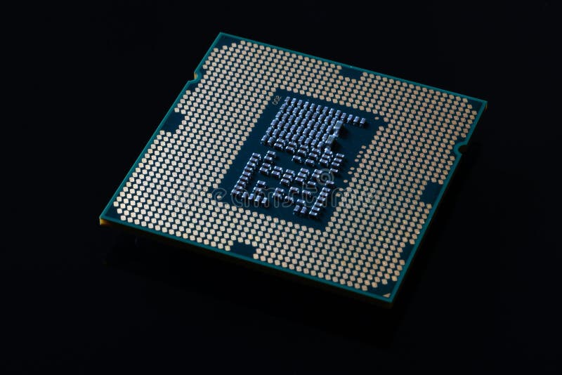 Close Up of Computer Processor on Black Reflective Background Stock ...