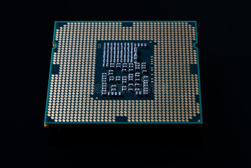 Close Up of Computer Processor on Black Reflective Background Stock ...