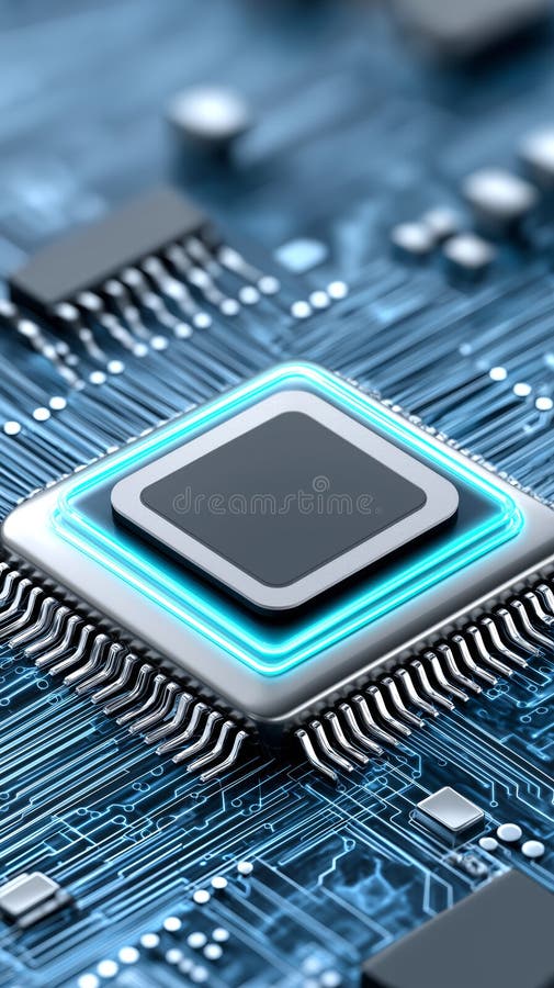 Close-up of Computer Processor on Blue Printed Circuit Board with ...