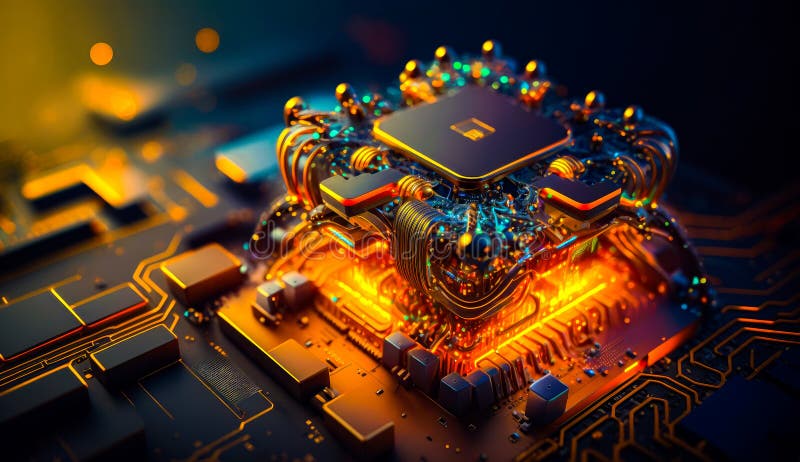 Close Up Of Computer Processor On Circuit Board Generative Ai Stock