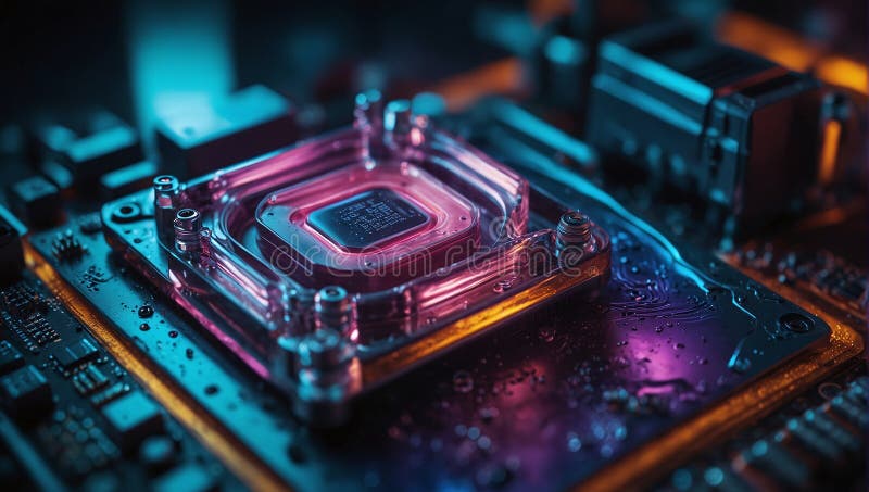Close-Up of Computer Processor with Liquid Cooling System in High-Tech ...