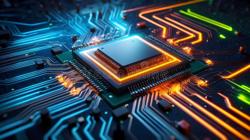 Close-up of a Computer Processor on a Vibrant Circuit Board during a ...