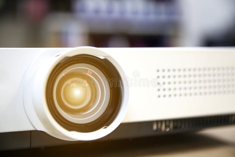 Close-up Computer Projector on Table Boardroom or Meeting Room ...