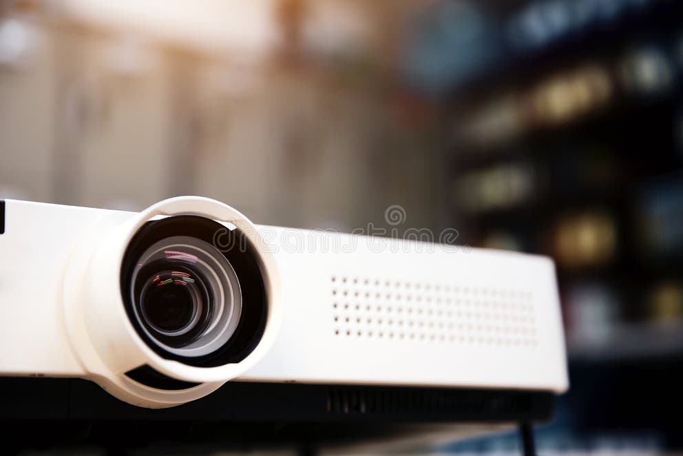 Close-up Computer Projector on Table Boardroom or Meeting Room ...