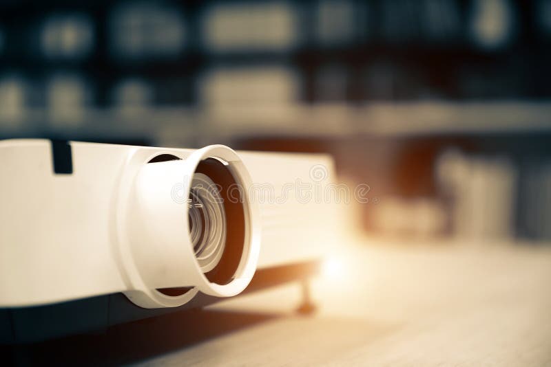 Close-up Computer Projector on Table Boardroom or Meeting Room ...