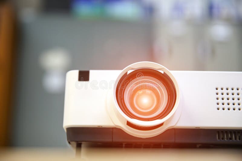 Close-up Computer Projector on Table Boardroom or Meeting Room ...