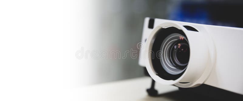 Close Up Computer Projector on Meeting Tables with Laptop Setup at ...