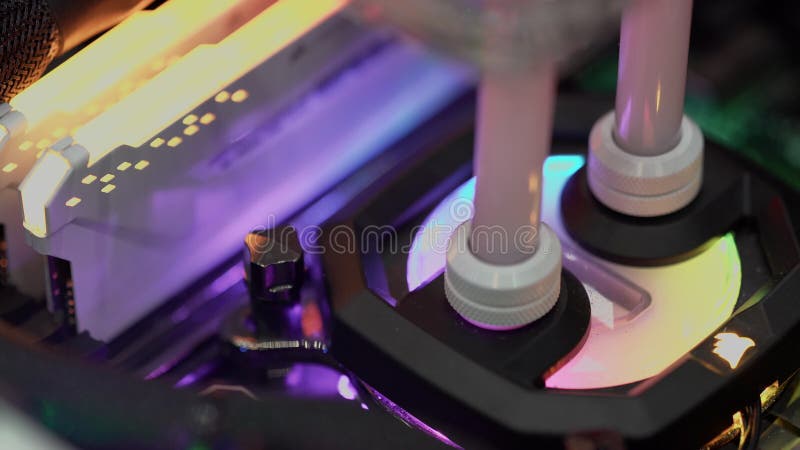Close Up of Computer RGB Gaming, Illuminated by Colored LED Stock Video ...