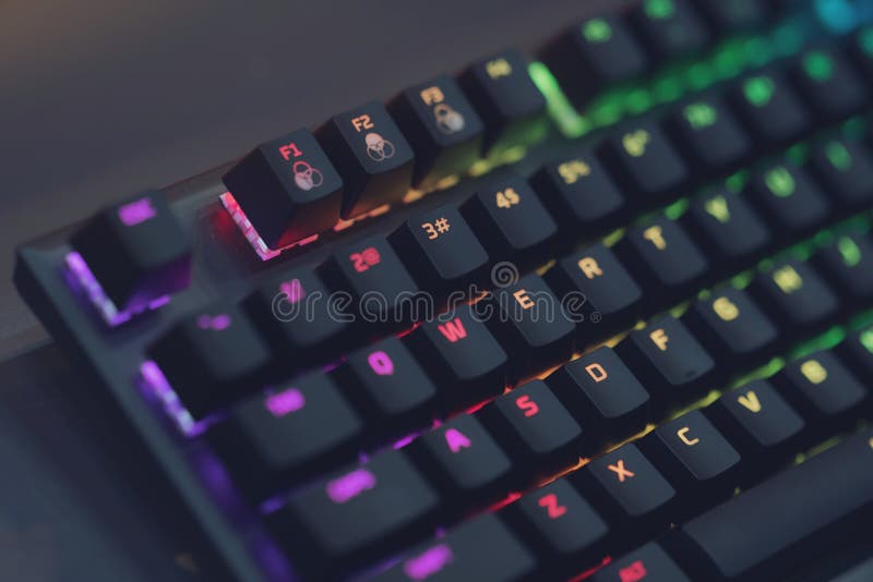 Close Up of Computer RGB Gaming Keyboard, Illuminated by Colored LED ...